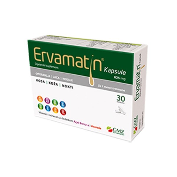 Ervamatin 30 Capsule 625mg anti hair loss skin and nails one month pack ...