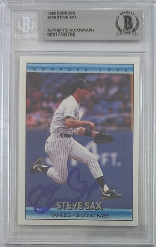 Steve Sax auto signed card 1991 Leaf #729 MLB New York Yankees BAS ...