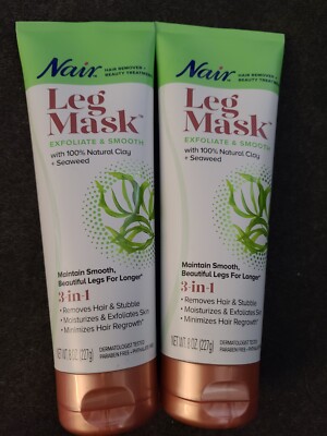 2 Nair Leg Mask Exfoliate & Smooth with 100% Natural Clay + Seaweed 8 ...