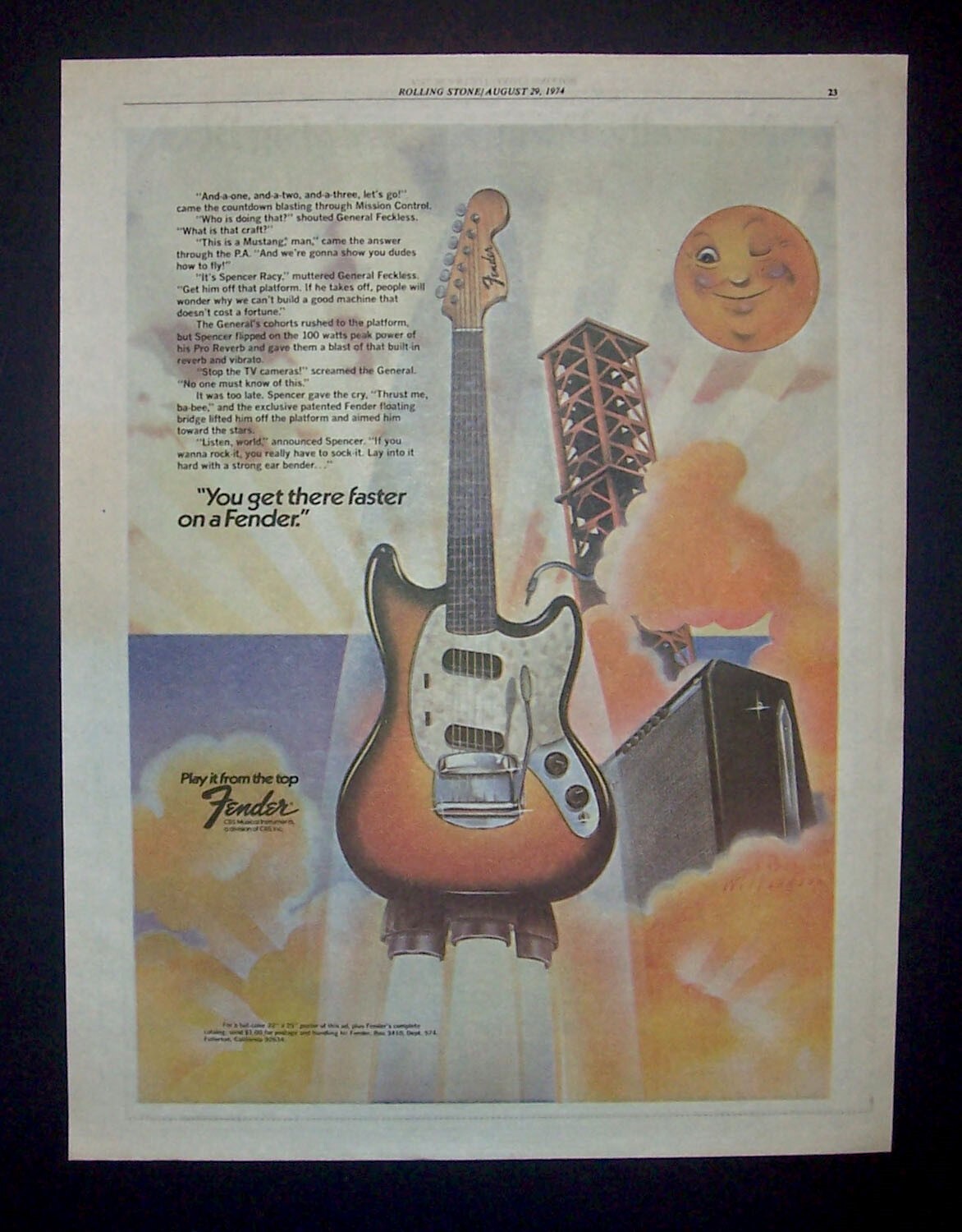 Fender Mustang Guitar, Pro Reverb Amp 1974 Poster Type Ad, Advert ...