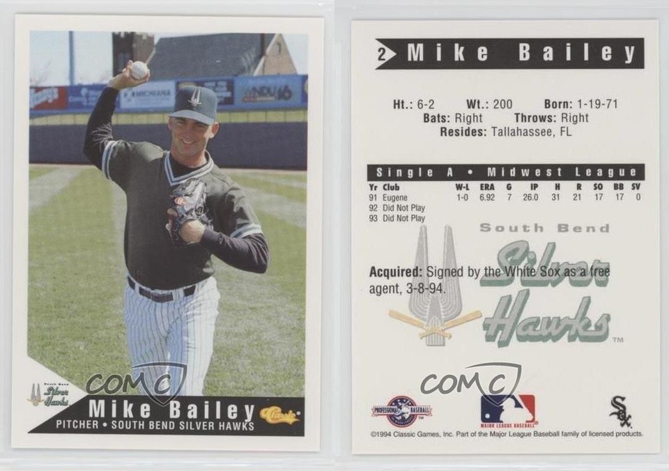 1994 Classic South Bend Silver Hawks Mike Bailey #2 0kz8 | eBay