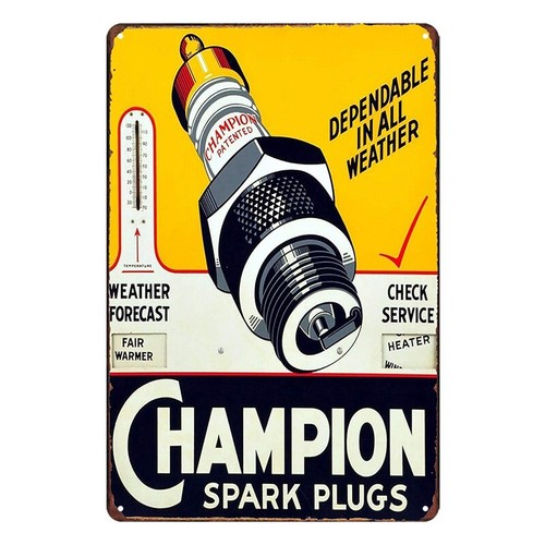 3x Tin Sign CHAMPION SPARK PLUGS AUTO MOTOR 20x30cm Metal Rustic ...