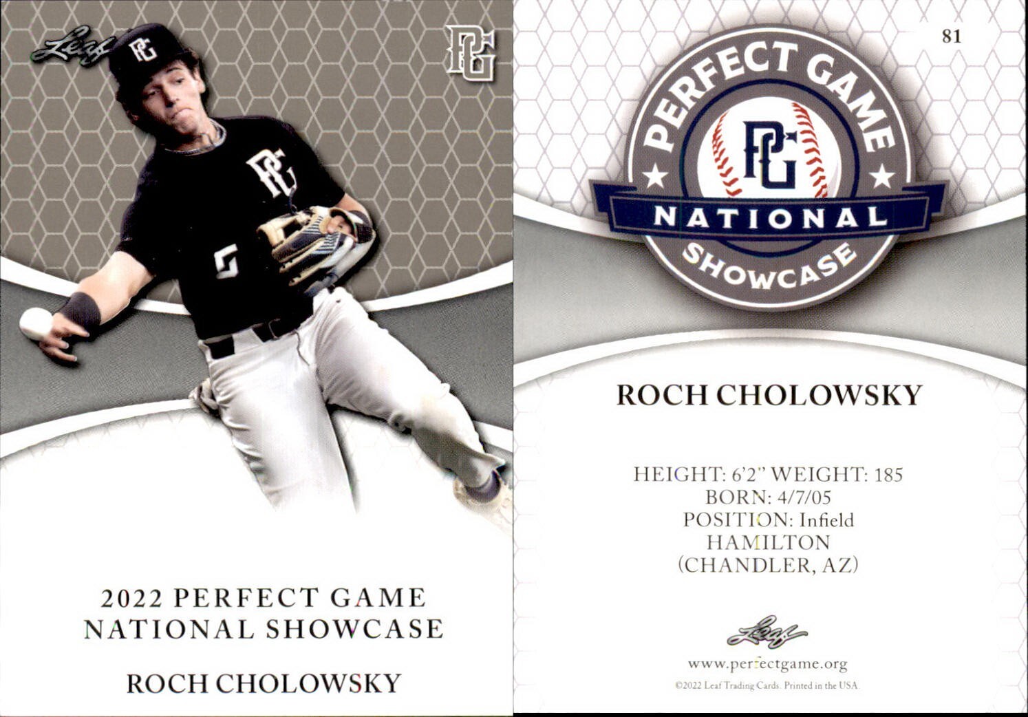 ROCH CHOLOWSKY 2022 LEAF PERFECT GAME "National Showcase" ROOKIE CARD ...