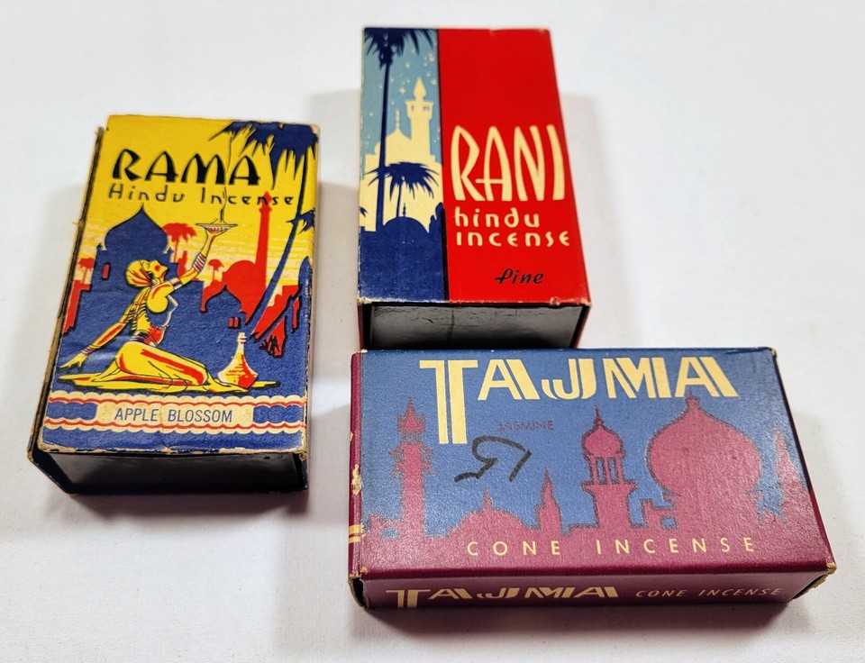 Vintage INDIA INCENSE Hindu RANI Pine RAMA Apple Blossom Tajma JASMINE ...