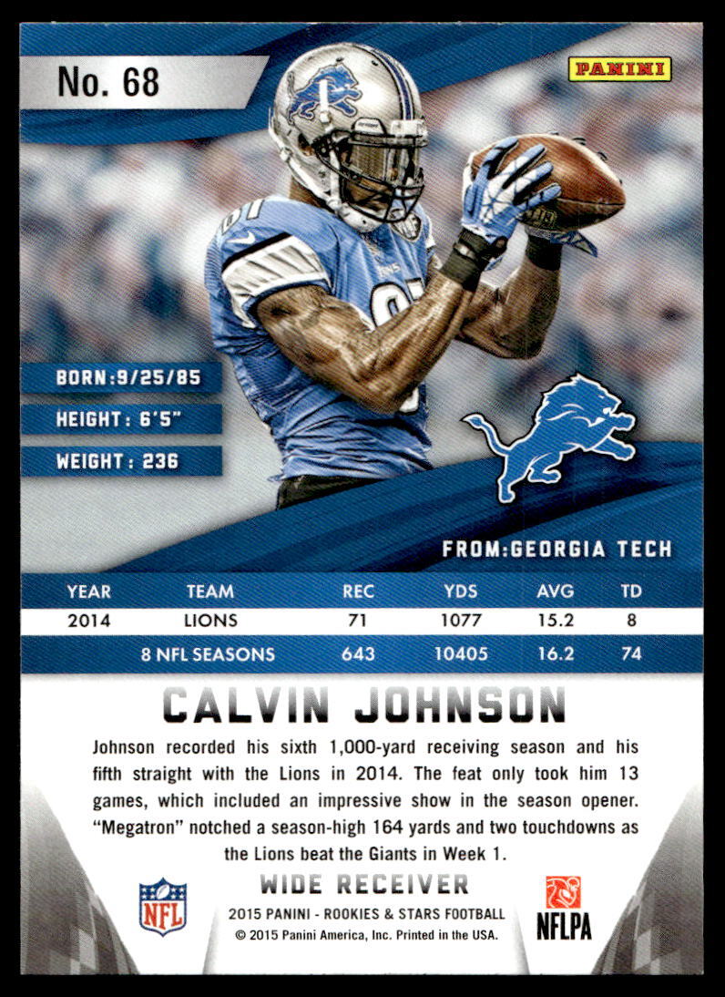 2015 Panini Rookies & Stars - Calvin Johnson #68 for sale online | eBay