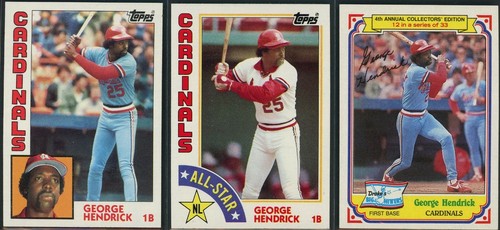 1984 Topps George Hendrick #5 / All-Star #386 / Drakes Big Hitters #12 ...