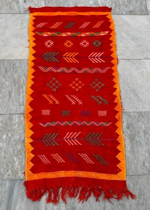 Vintage Moroccan Kilim,Silk Kilim,Sabra Traditional Kilim 3x1.4 ft Free ...