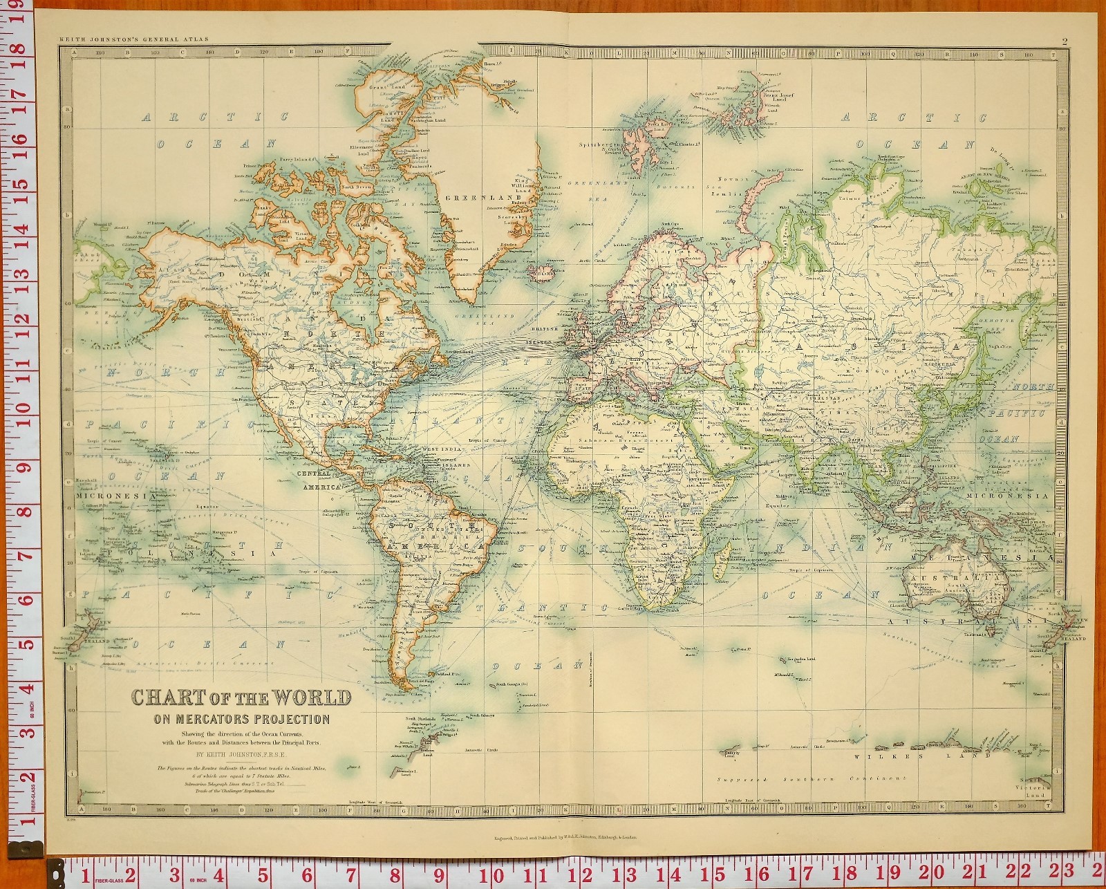 1899 LARGE ANTIQUE MAP WORLD OCEAN CURRENTS STEAMER ROUTES INDIA ASIA ...