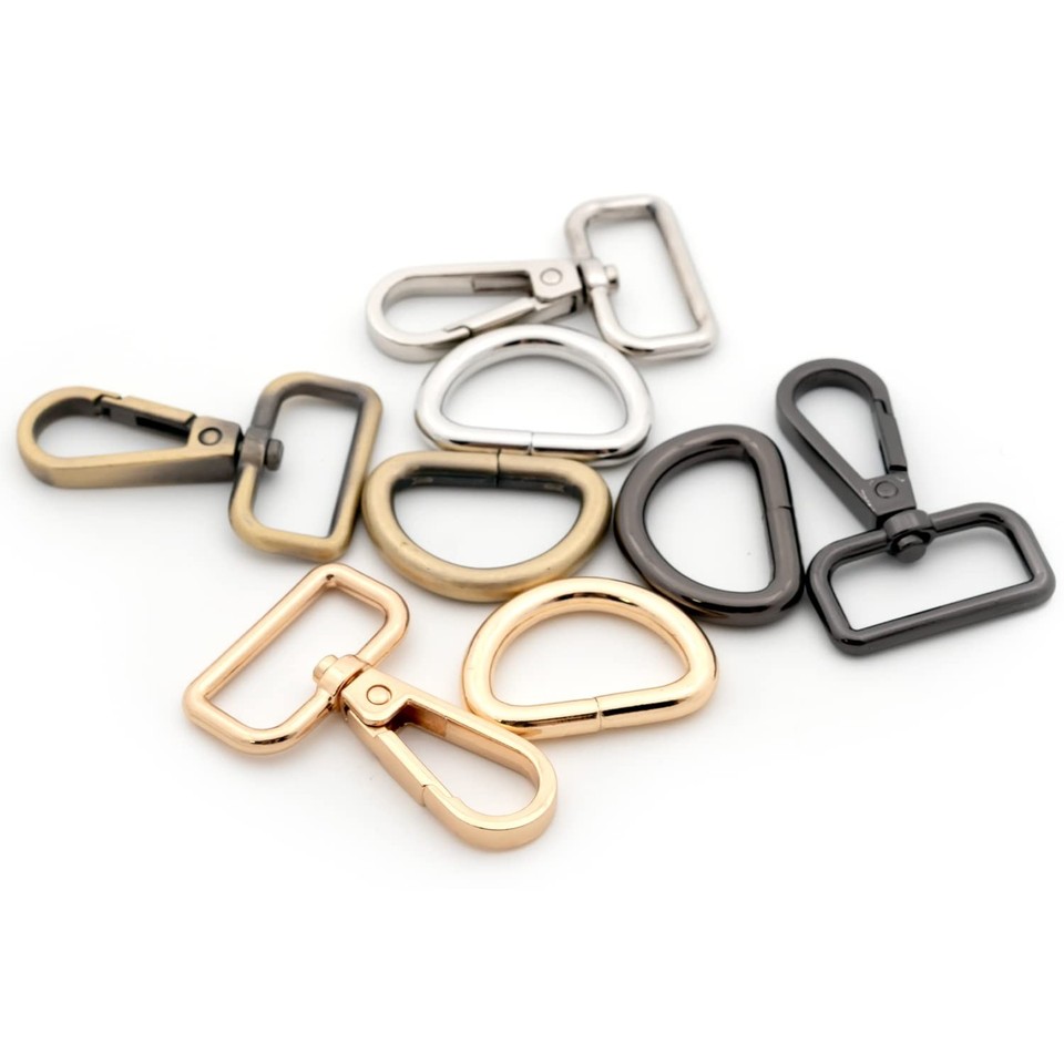 10 Sets 3/4" Brushed Brass Metal Snap Hooks with D Rings Swivel Lobster ...