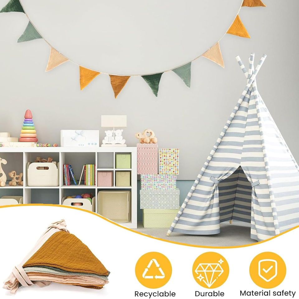 Fabric Bunting Banner,Triangle Baby Bunting for Nursery,Double Sided ...