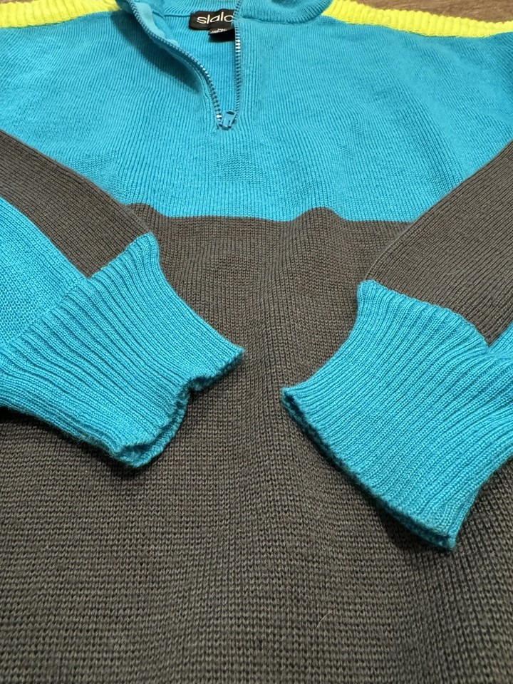 Vintage 80s DEMETRE Slalom Snow Ski Turquoise Neon Green Black Wool ...