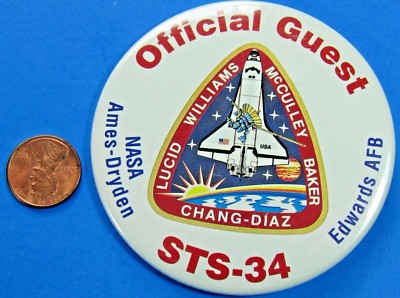 NASA BUTTON vtg OFFICIAL GUEST Space Shuttle ATLANTIS STS-34 Edwards ...