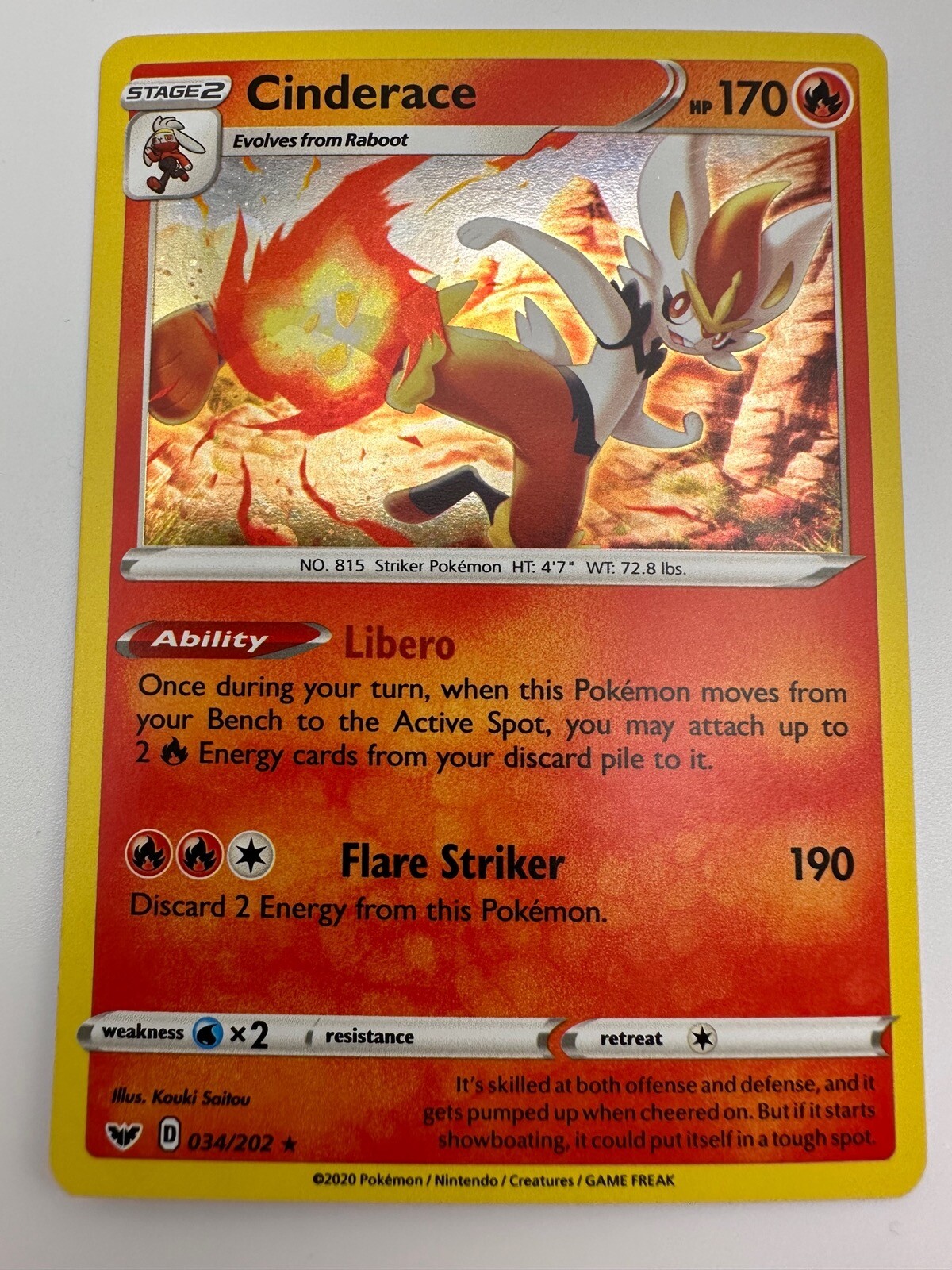 Pokemon TCG Sword and Shield Card Cinderace 034/202 Rare Cosmos Holo | eBay