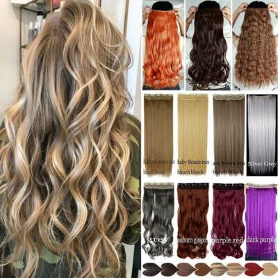 NATURAL Thick One Piece Clip In Hair Extensions Straight Wavy Real as ...