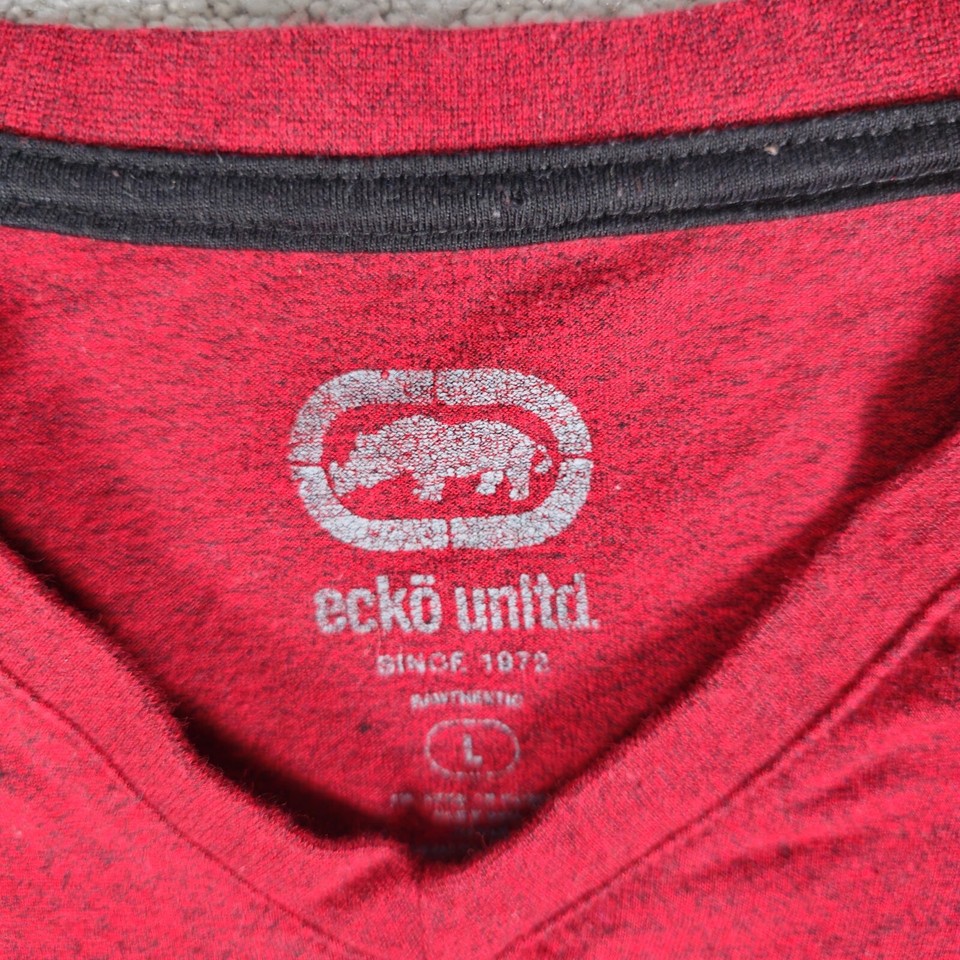 Ecko Unltd Red T Shirt Rhino Logo Y2K Style Mens Size L V Neck | eBay