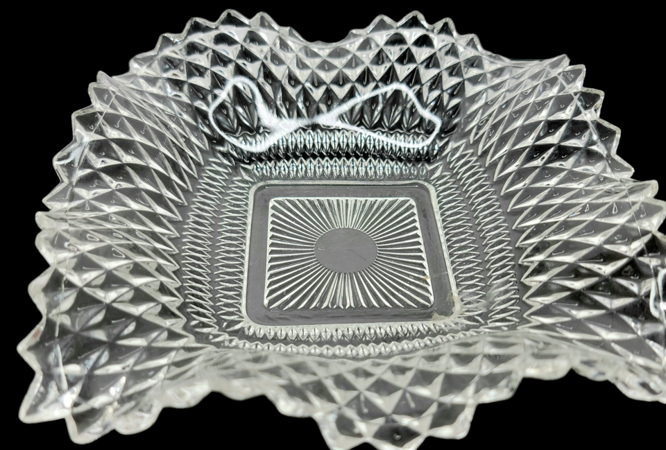 Indiana Glass Vintage Diamond Point Cut Clear Glass Square Candy Dish 6 ...