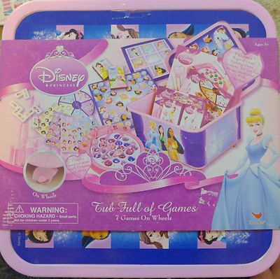 NEW Disney Princess Tub of 7 GAMES Gems, Fishing, Cards, Dominoes ...