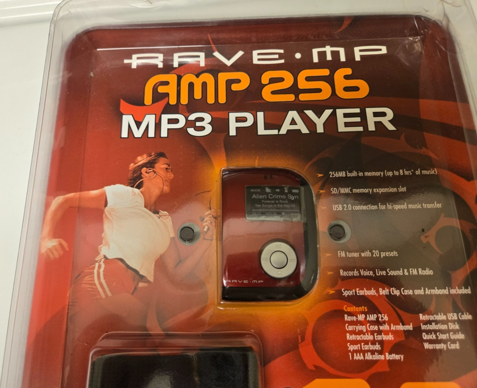 RARE Rave-MP AMP256 Red 256 MB Digital Media MP3 Music Player FM Tuner ...