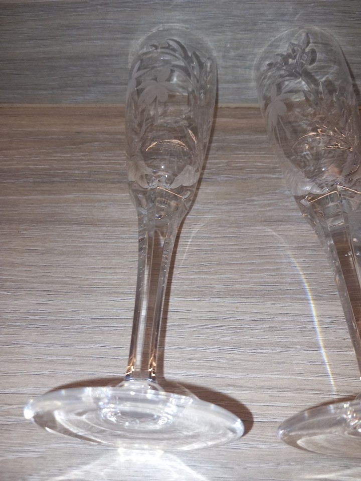 Stuart Crystal Cascade Fuchsia Pattern Champagne Flutes Glasses See ...