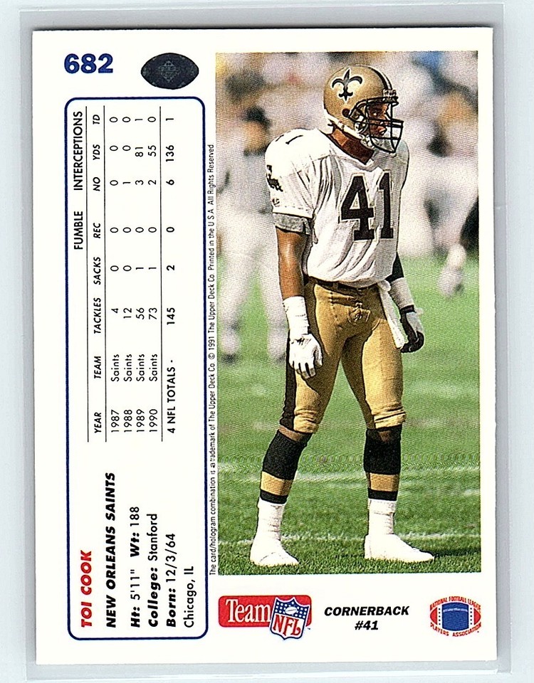 1991 Upper Deck Toi Cook New Orleans Saints #682 | eBay