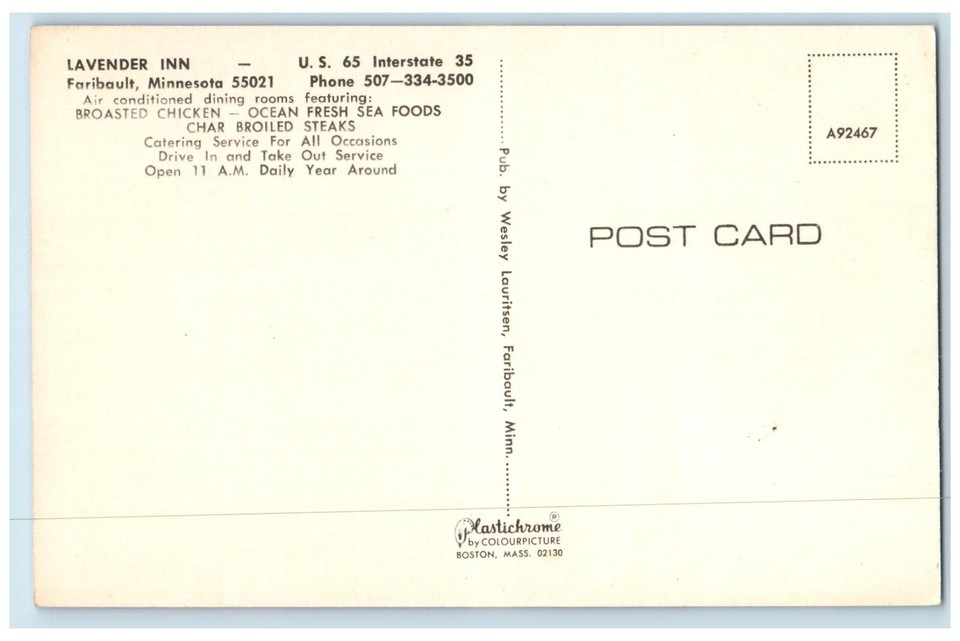 Faribault Minnesota MN Postcard Lavender Inn Interstate Building c1960 ...