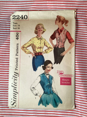 Vintage Simplicity Pattern 2240 Teen Weskit and Blouse Size 14 ca 1957 ...