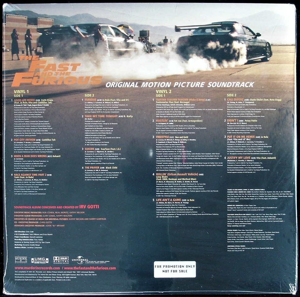 THE FAST & THE FURIOUS "SOUNDTRACK" 2001 VINYL 2X LP COMPILATION PROMO ...