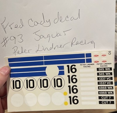 Fred Cady Decal #93 Jaguar Peter Lindner Racing Decal US Seller | eBay