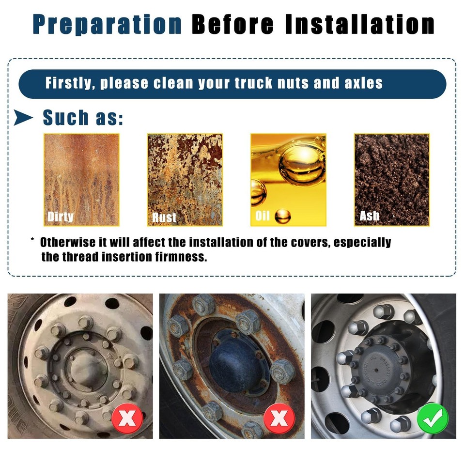 Set of 6 Chrome Semi Truck Front & Rear Hub Cover Wheel Axle Cover Kits ...