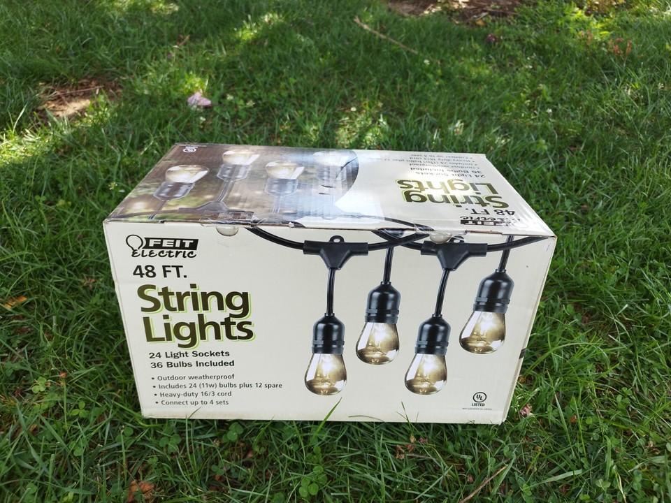 Feit Outdoor Weatherproof String Light Set, Black, 48 ft, 24 Light ...