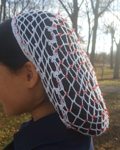 Crochet Red Beads White Cotton Snood 1940s Pin-up Civil War ...