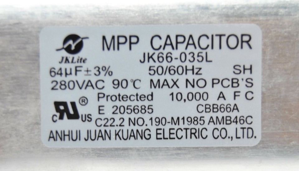 CBB66A JKLITE MPP Oval Lighting Capacitor 280VAC 64uF 3% 50/60Hz JK66 ...