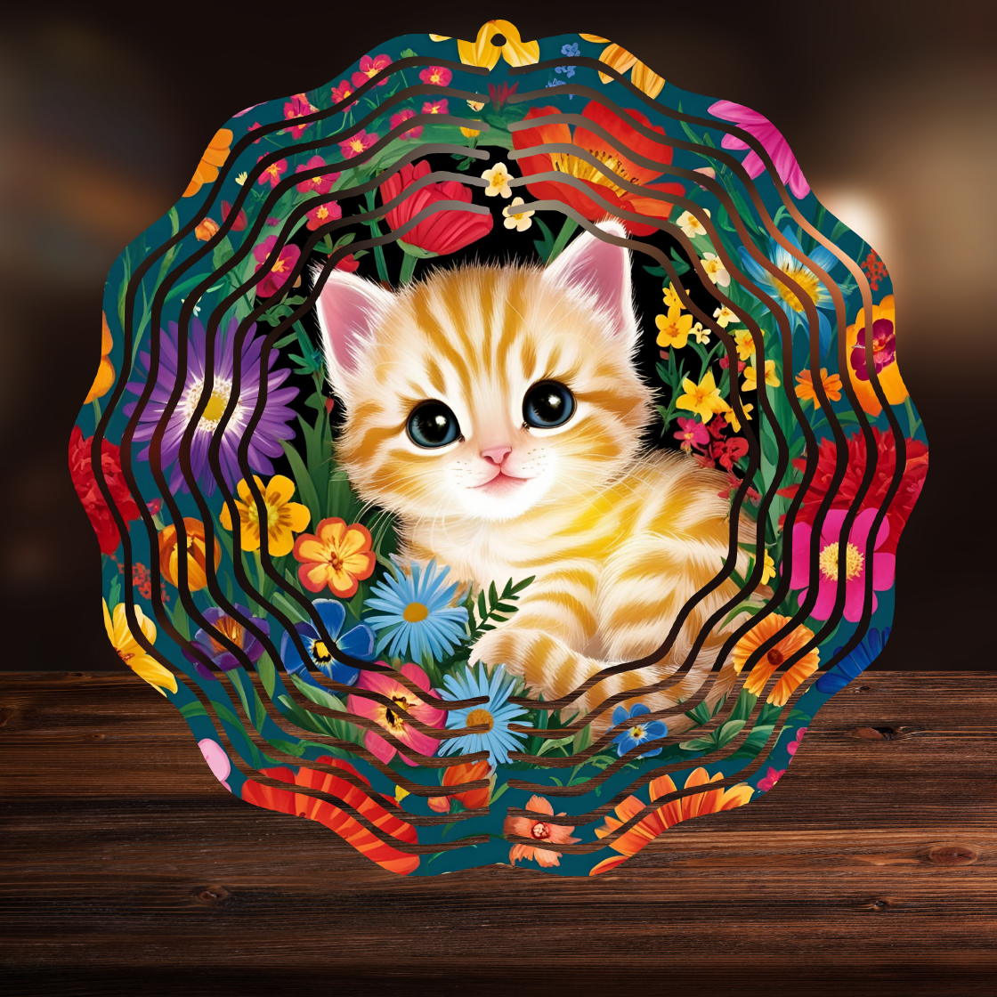 Orange Tabby Cat Wind Spinner Metal Kinetic 10" Flower Hanging Yard ...