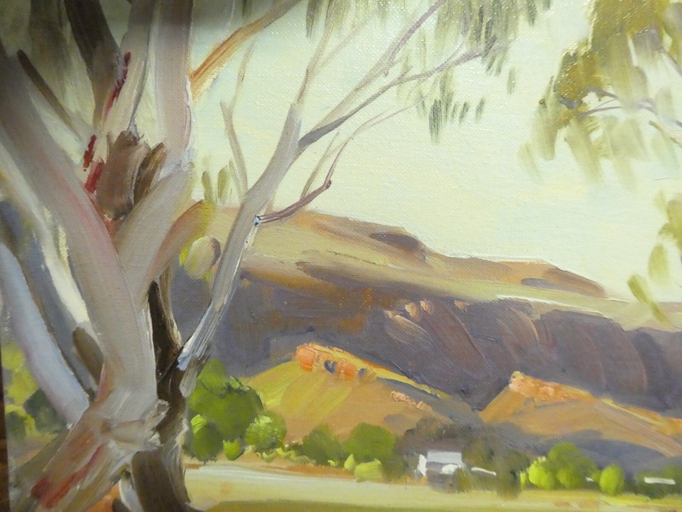 DERMONT HELLIER OIL ON BOARD LANDSCAPE AUSTRALIAN BUSH SCENE GUMTREES ...
