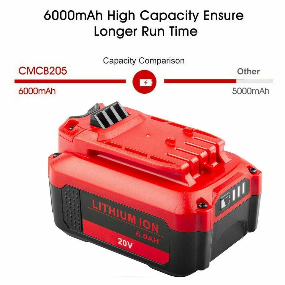 2PACK 20V 6.0AH For Craftsman 20 Volt MAX Li-ion Battery CMCB204 ...