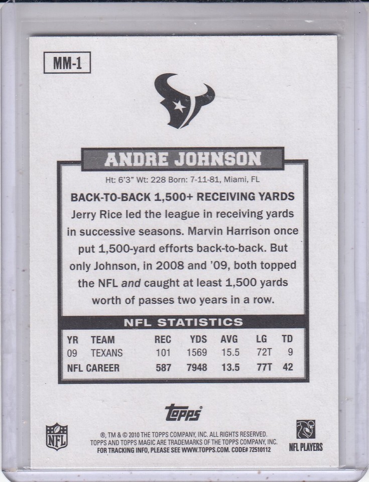 ANDRE JOHNSON 2010 Topps Magic Magical Moments #MM1 Texans | eBay