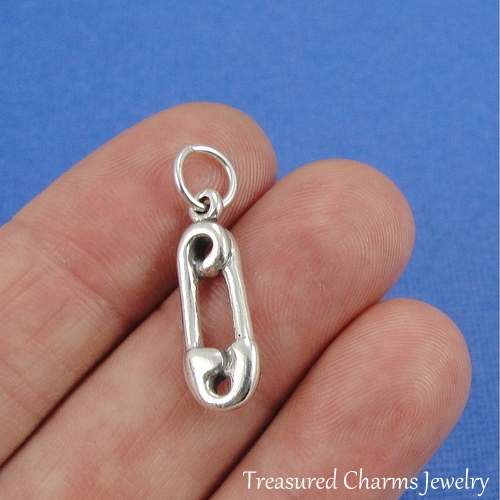 .925 Sterling Silver SAFETY PIN CHARM Diaper Pin Baby Shower PENDANT | eBay
