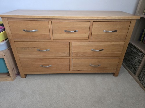 Oak Furnitureland Solid Oak Bevel Chest of 7 Drawers | eBay UK