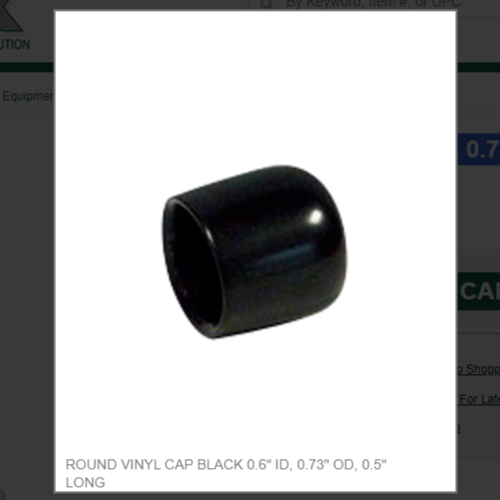 ROUND VINYL CAP BLACK 0.6" ID, 0.73" OD, 0.5" LONG, # VC-600-8 (Qty. 5 ...