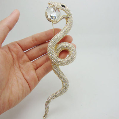 6.57" Luxurious Long Snake Pendant Animal Brooch Pin Clear Rhinestone ...