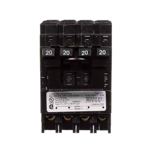 Siemens Quadplex 20A Double-Pole Outer & 20A Double-Pole Inner Circuit ...