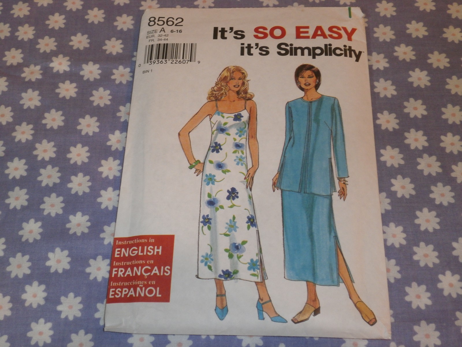 SIMPLICITY 8562 MISSES IT'S SO EASY LONG DRESS & JACKET PATTERN-UNCUT ...