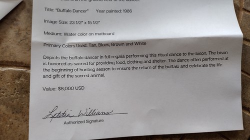 Original Watercolor By Joe Rector "BUFFALO DANCER" 1986 Native American ...