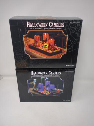 Set Of 2 Halloween Candle Sets Spooky Decor Witchy Spider Cat Purple ...