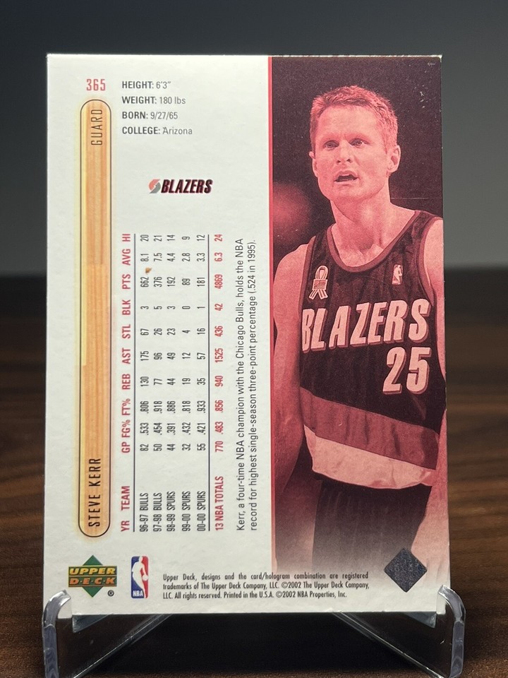 Steve Kerr Signed Autographed 2002 Upper Deck Basketball Card #365 ...