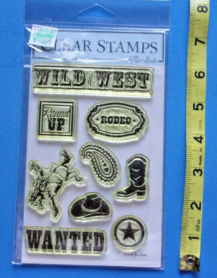buy4=freeship 12 clear stamps the paper studio wild west rodeo bronco ...