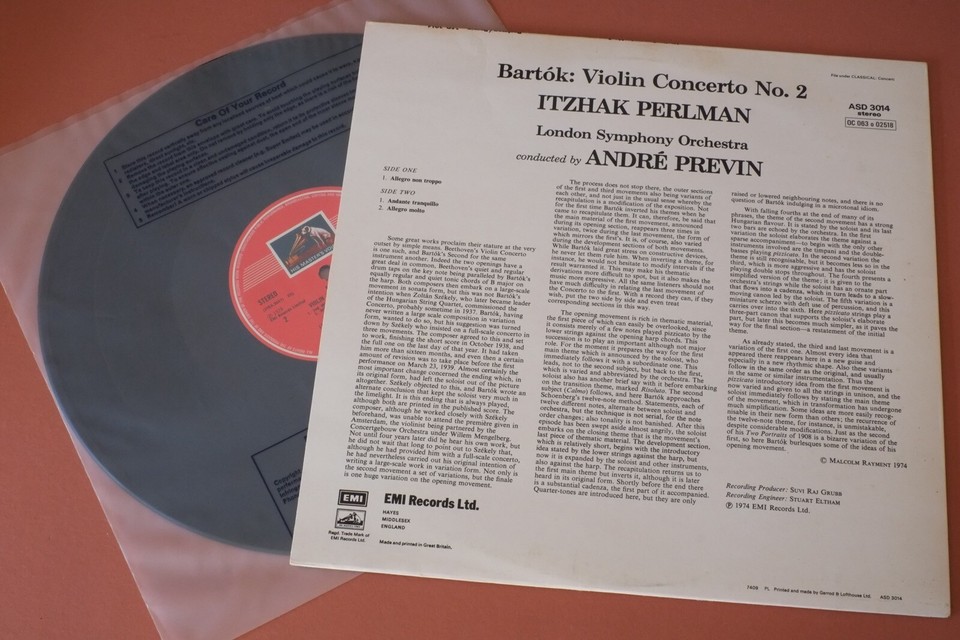 ASD 3014 Bartok Violin Concerto Perlman LSO Previn HMV STEREO UK LP | eBay