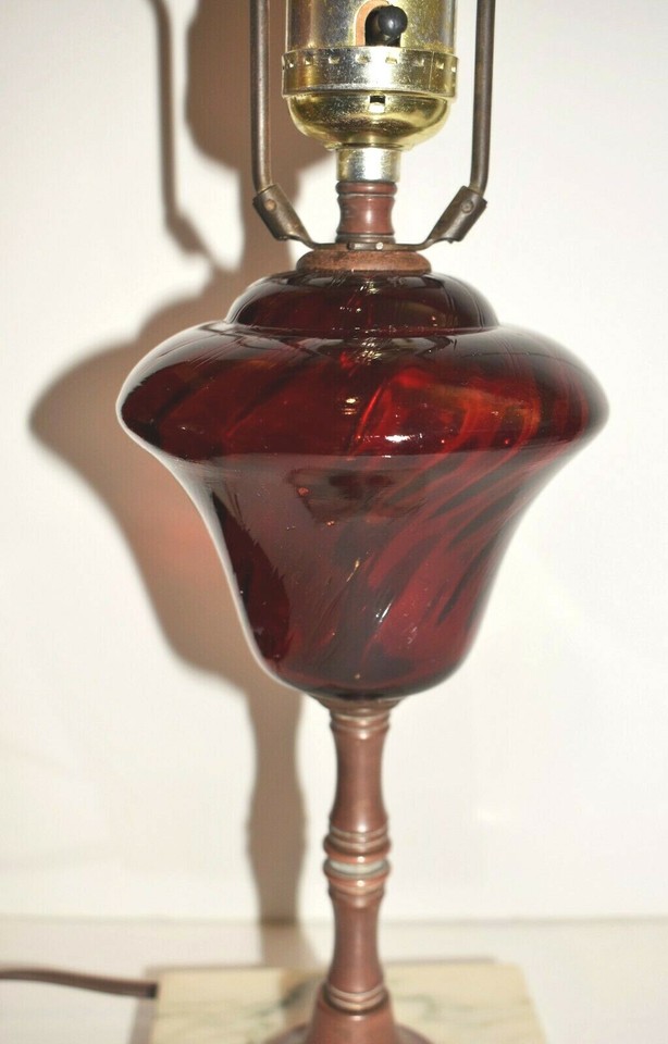 Antique/Vintage Marble Base Ruby Red Glass Lamp Long Ornate Finial 22 1 ...