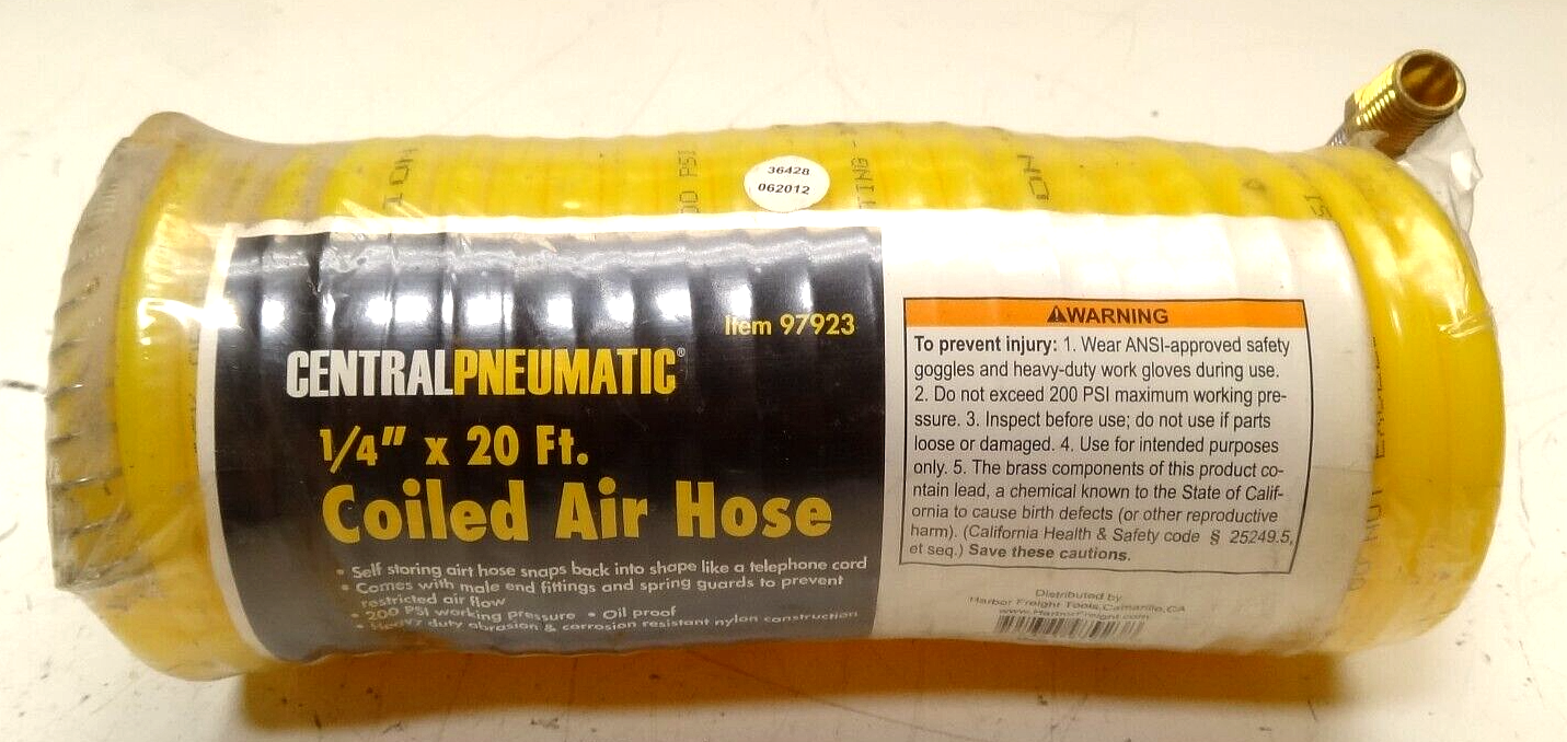 Central Pneumatic 1/4 Inch x 20 Ft Coiled Air Hose 200 PSI Air ...