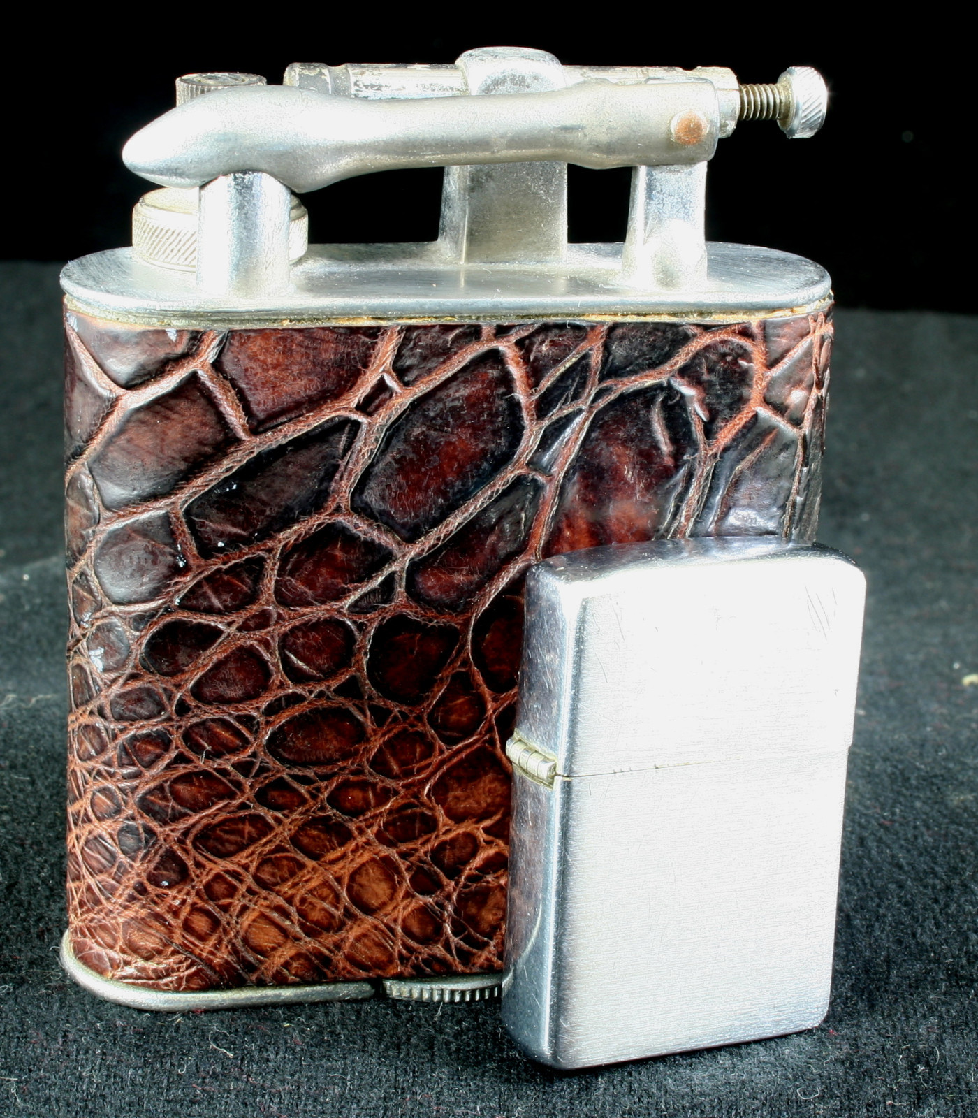 Antique 1920s ELGIN FAY 4" Tall ALLIGATOR SKIN LIFT ARM CIGARETTE TABLE ...